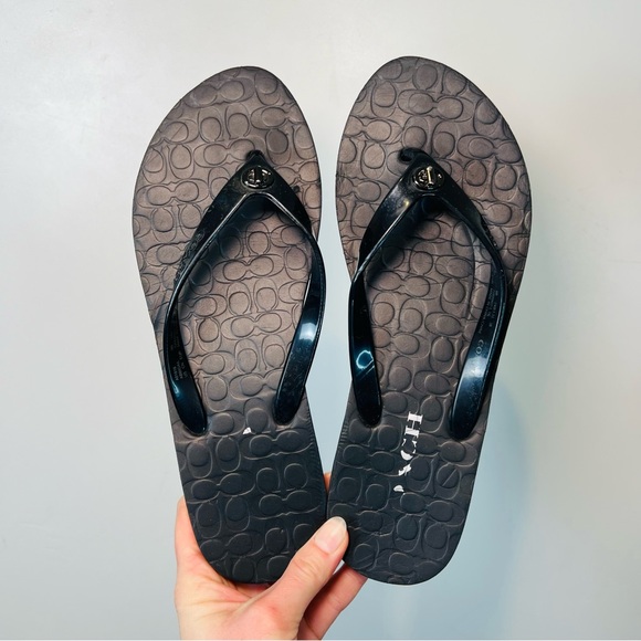 Shoes | Coach Abbigail Black Flip Flops 8 | Poshmark